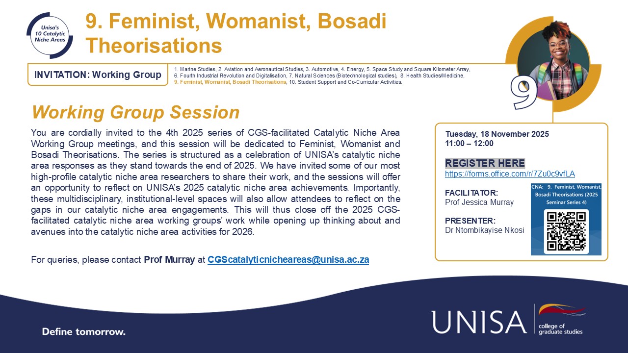 CGS Catalytic Niche Area working group session: 'Feminist, Womanist, Bosadi Theorisations'